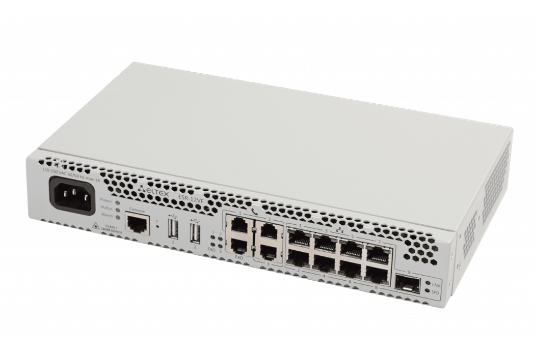 ESR-12VF | Межсетевой экран NGFW 8 портов 1G, 1х1G (SFP), 3хFXS, 1хFXO, Firewall Perfomance 0,62 ...